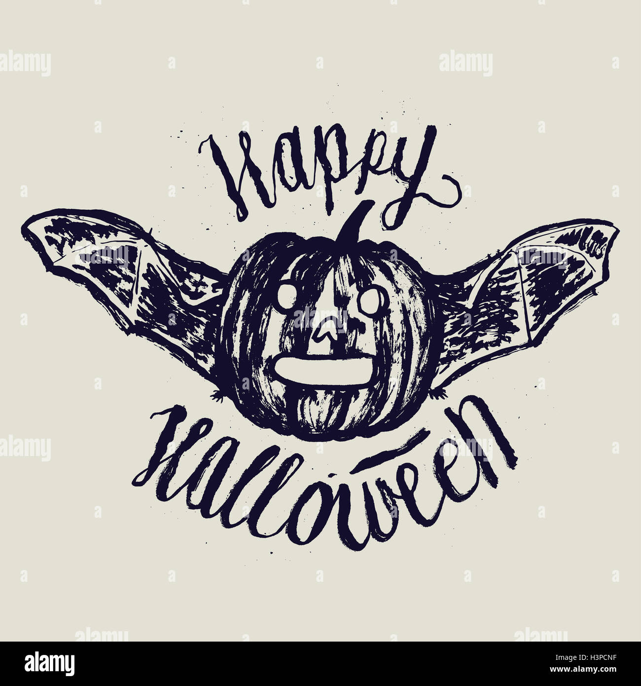 Halloween calligraphy label. pumpkin and bat vector Stock Photo - Alamy