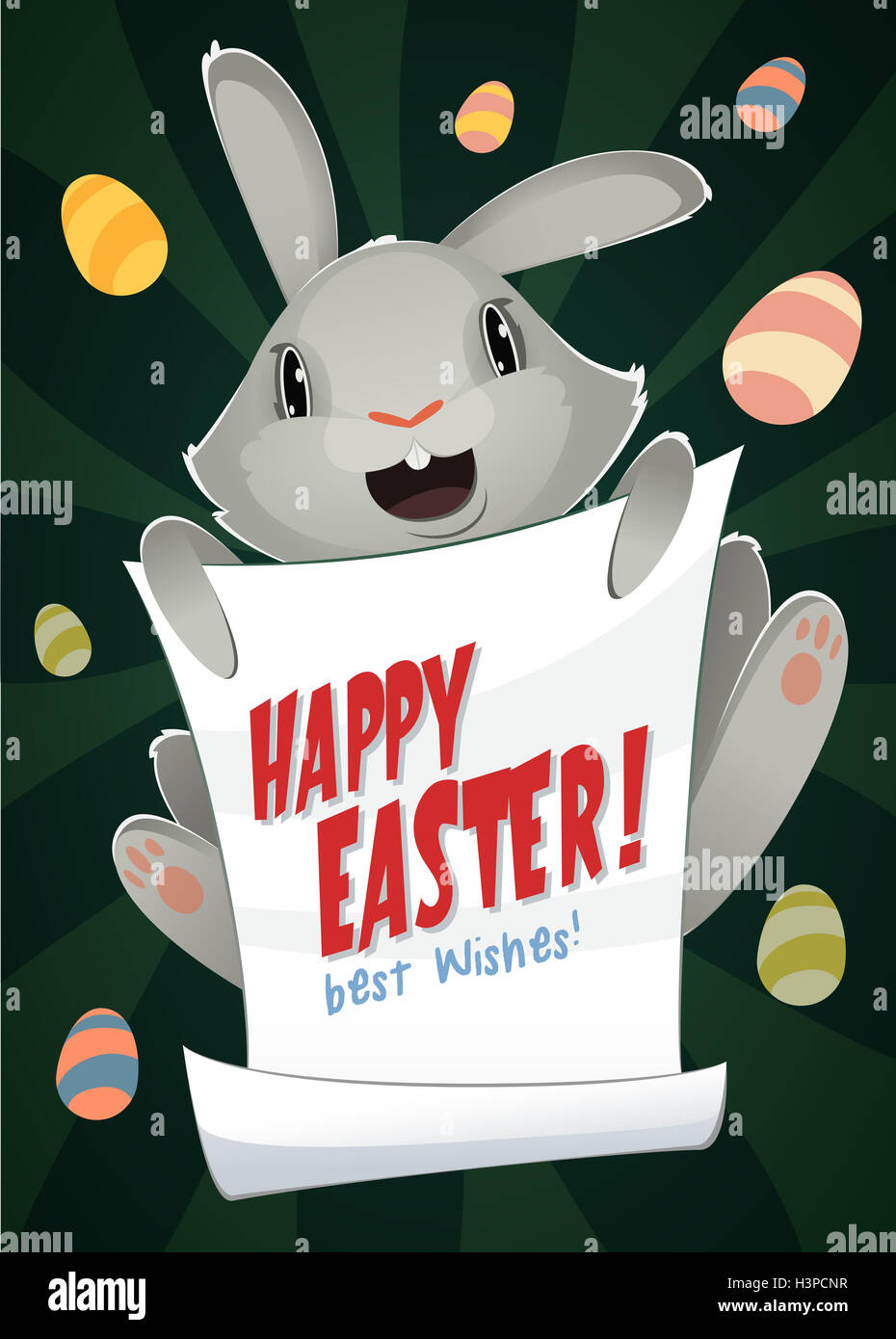cheerful easter bunny holding message poster. cartoon banner. vector ...
