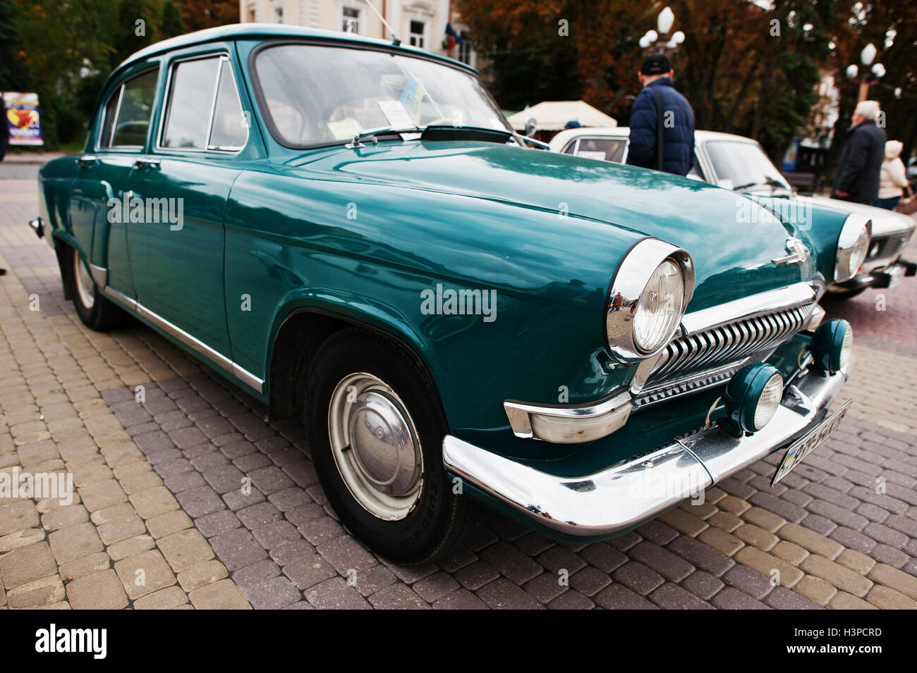 Tarnopol, Ukraine - October 09, 2016: Classic retro car green GAZ-21 ...