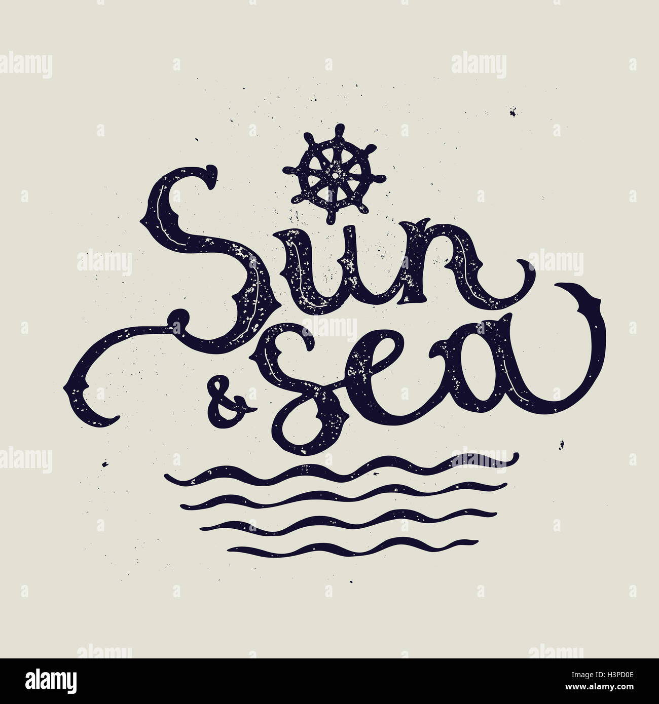 sun and sea marine lettering. ship wheel vector illustration Stock ...