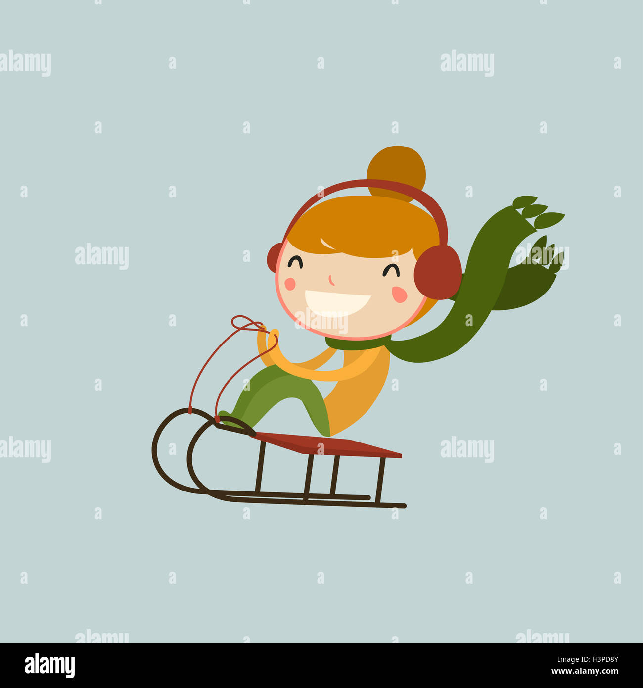 girl sledging. winter sports kids. vector illustration Stock Photo - Alamy