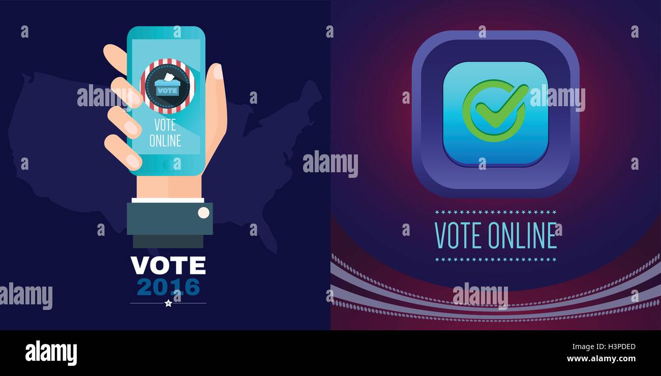 Digital vector usa presidential election with vote online, hand and ...