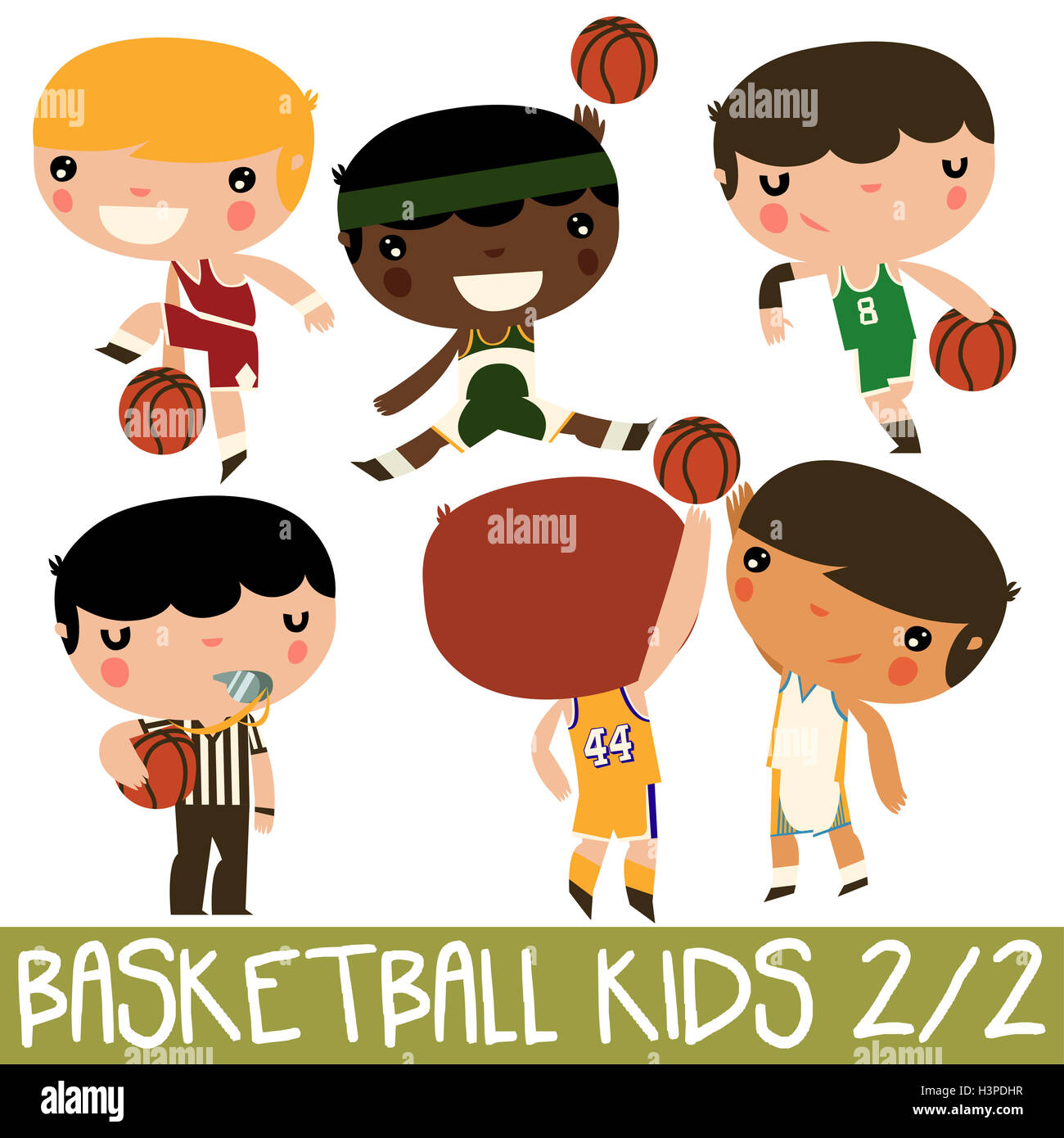 Vector illustration kids playing basketball hi-res stock photography ...