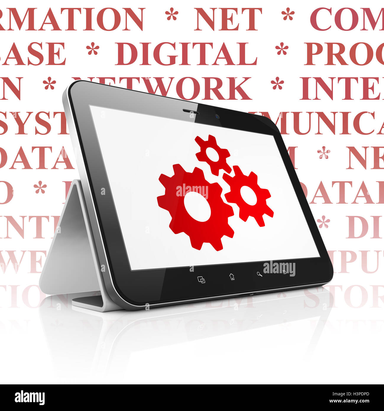 Information concept: Tablet Computer with Gears on display Stock Photo ...