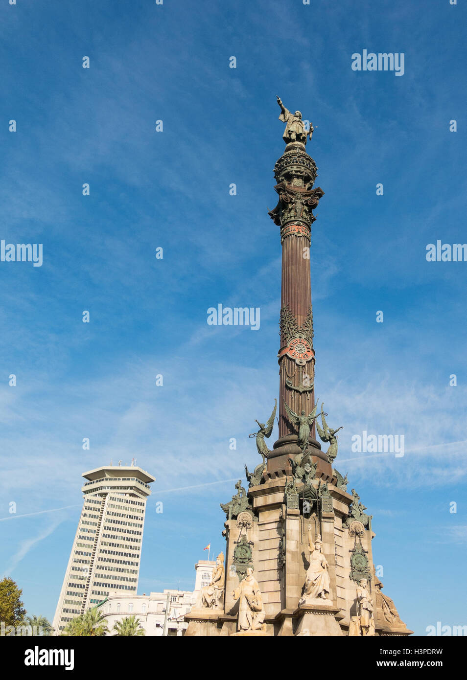 Christopher Columbus monument in the sea front, Barcelona, Spain Stock ...