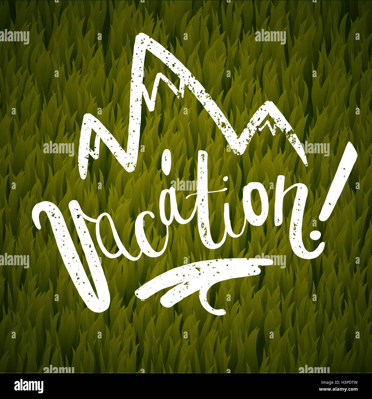 vacation calligraphy. green grass and mountains background. vector ...