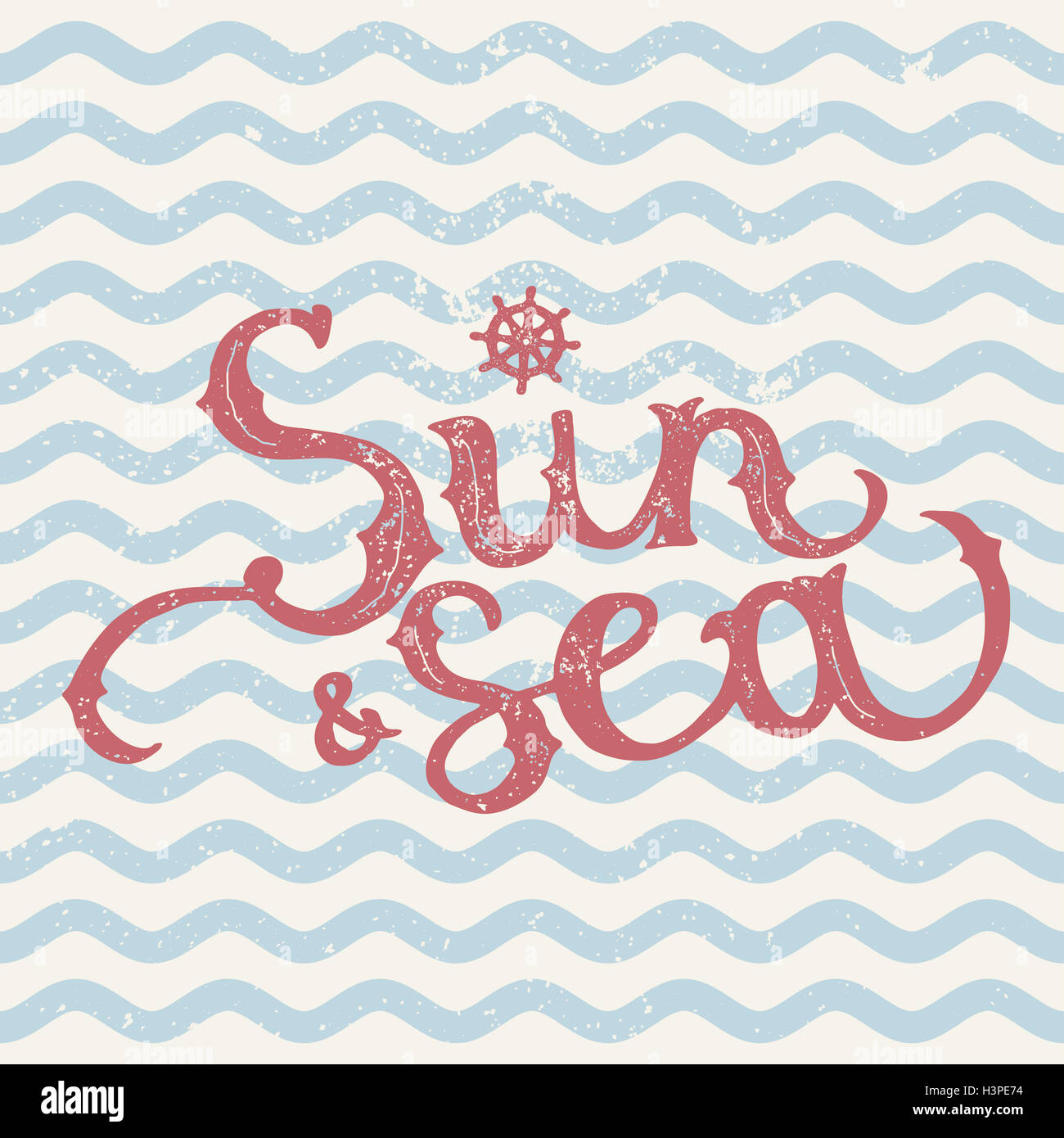 sun and sea ship wheel calligraphy. vector illustration Stock Photo - Alamy