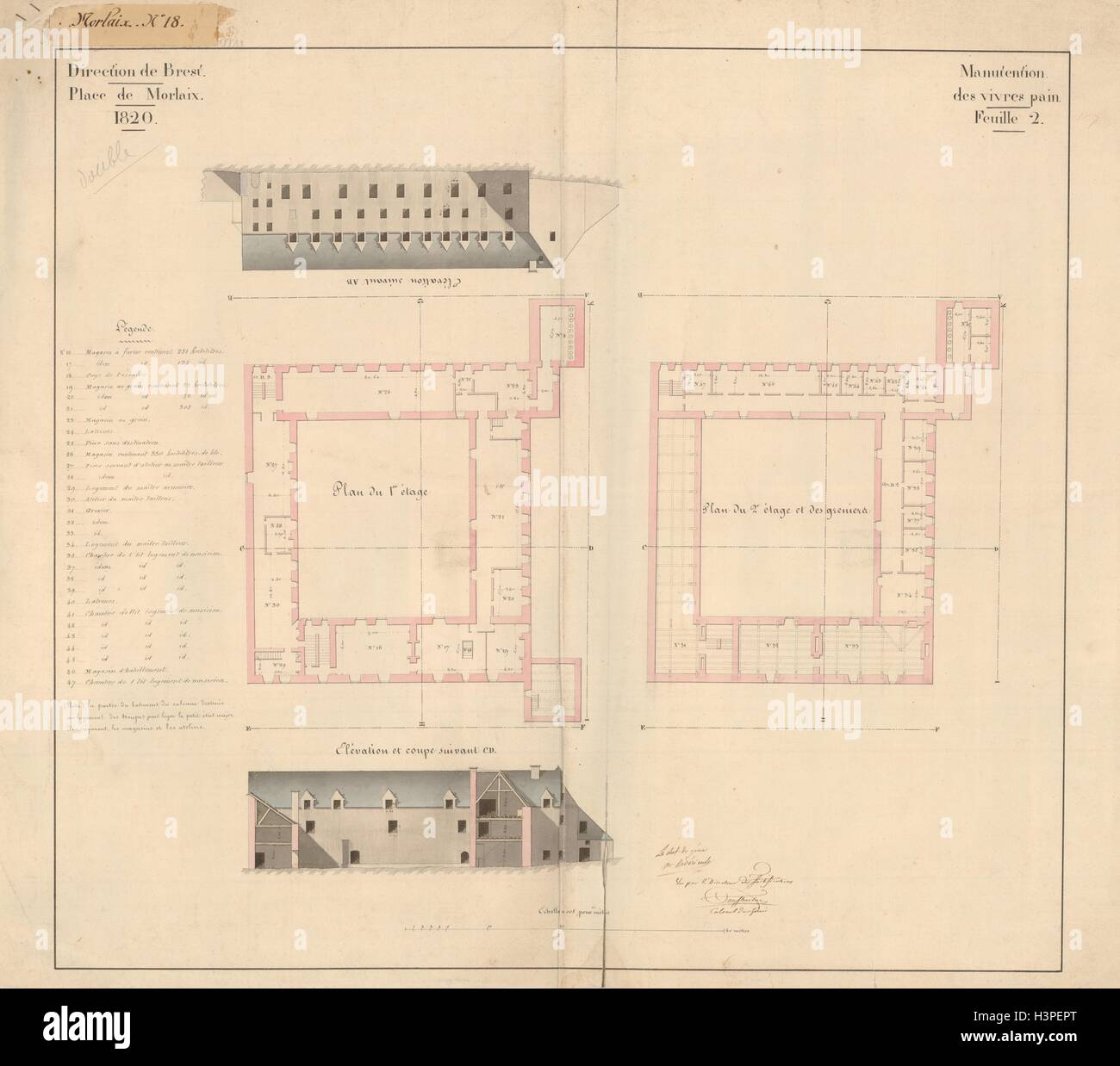 Direction de Brest. Place de Morlaix 1820'. Building plan. Finistère ...