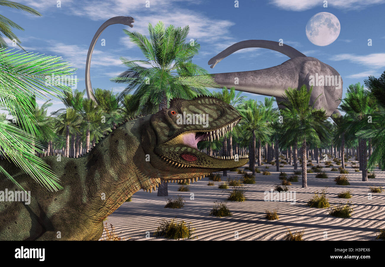 Omeisaurus & A Yangchuanosaurus Dinosaurs Stock Photo - Alamy