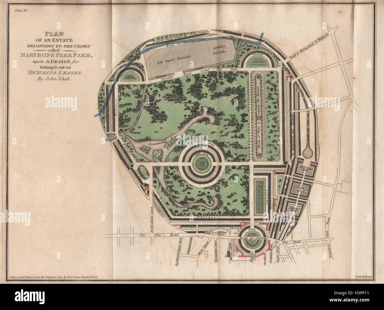 John Nash's original Regent's Park plan. Marybone Park Farm. Marylebone ...