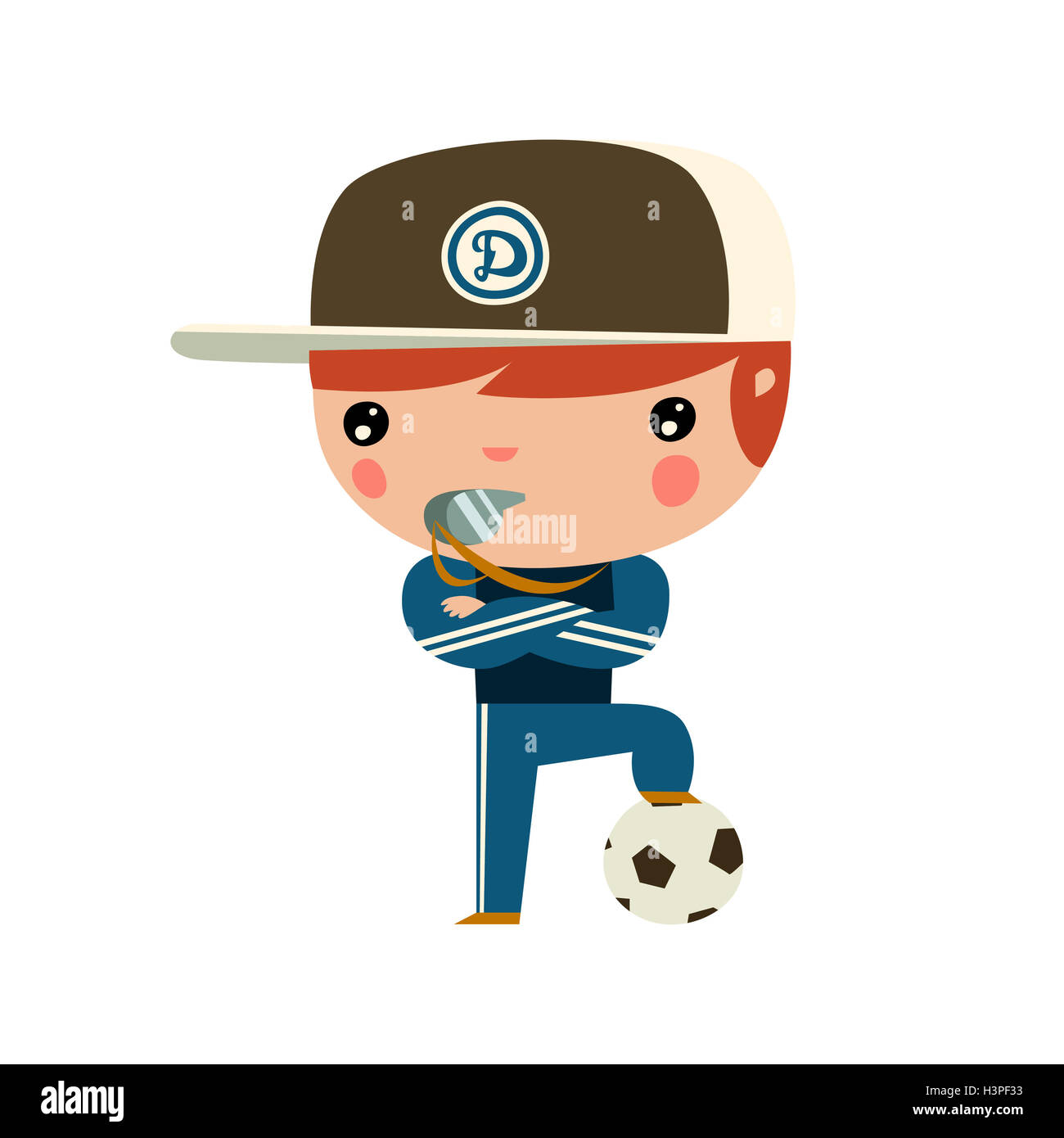 cute cartoon soccer coach. flat style football player Stock Photo - Alamy