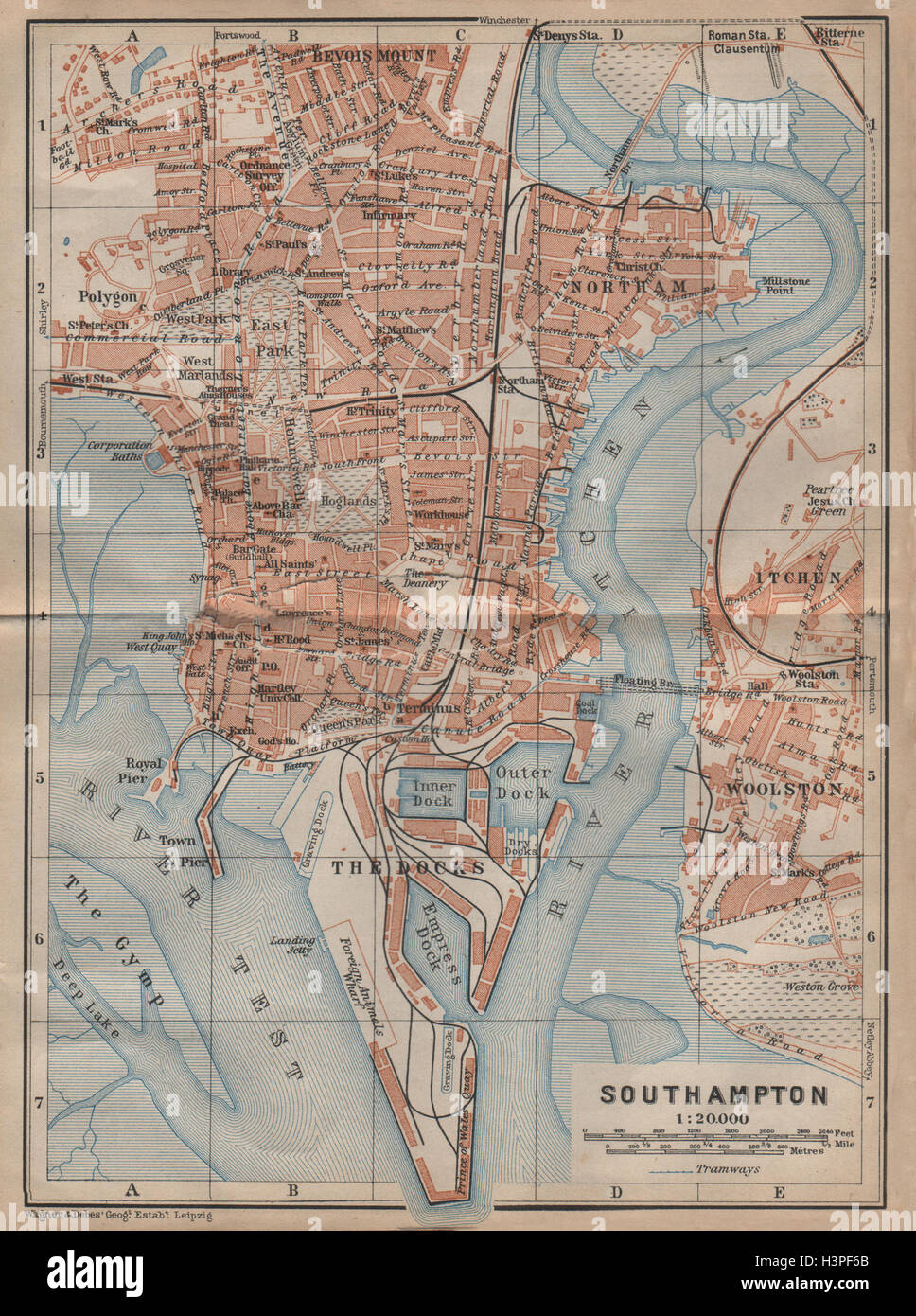 SOUTHAMPTON town city plan. Itchen Docks Woolston Northam. Hampshire ...