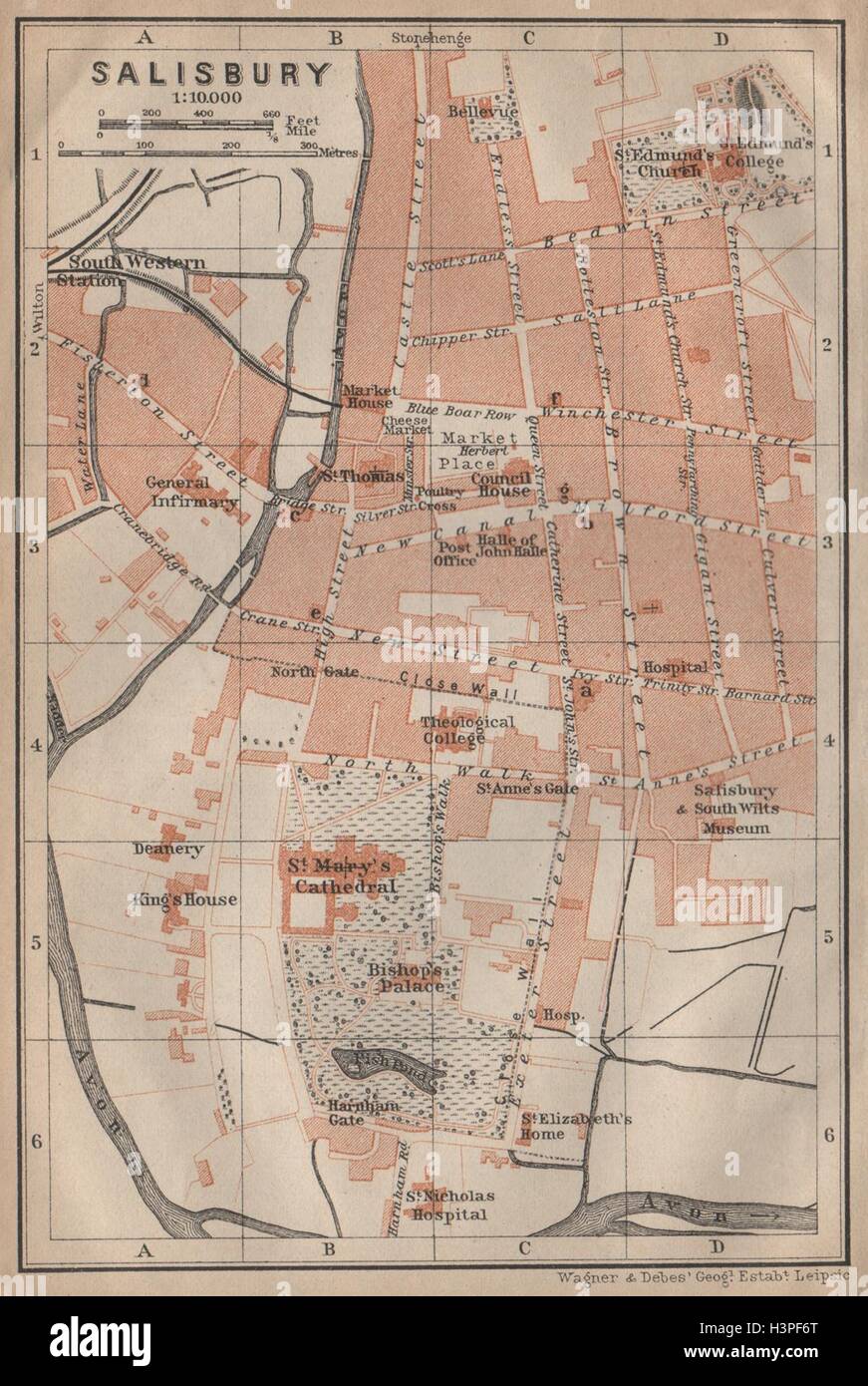 SALISBURY town city plan. St Mary's Cathedral. St Edmunds. Wiltshire ...