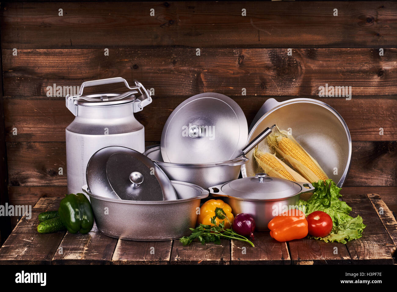 Cast aluminium pots Stock Photo - Alamy