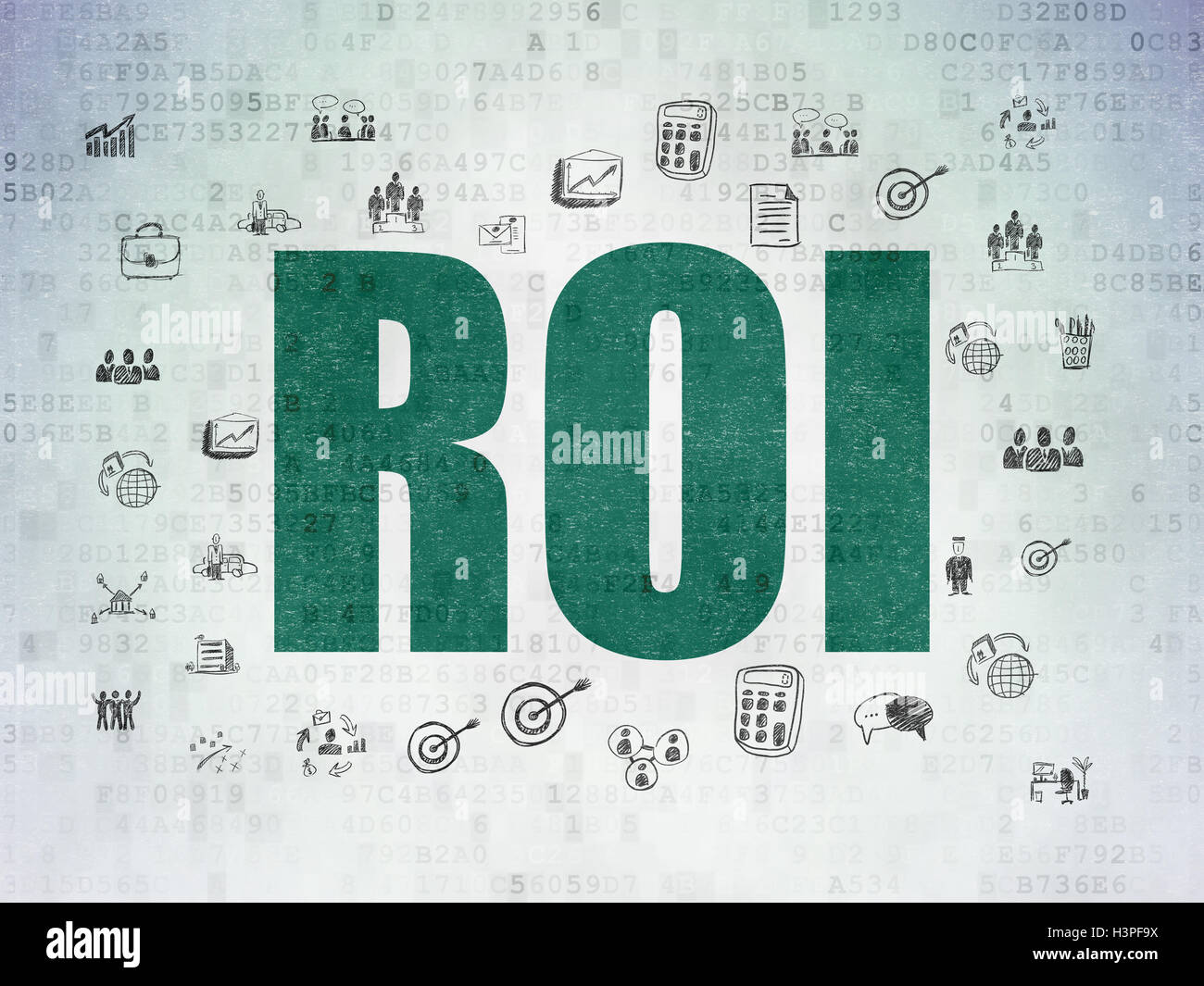 Finance concept: ROI on Digital Data Paper background Stock Photo - Alamy