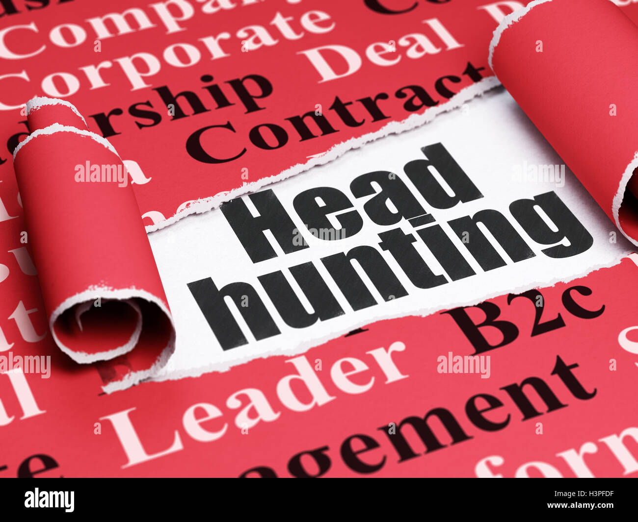 Business concept: black text Head Hunting under the piece of torn paper ...