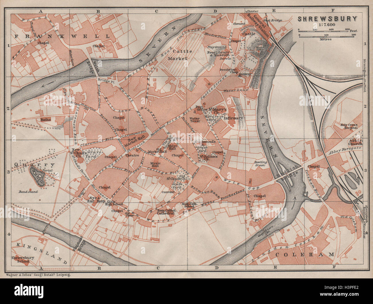 SHREWSBURY town city plan. Frankwell Coleham Kingsland. Shropshire 1906 ...