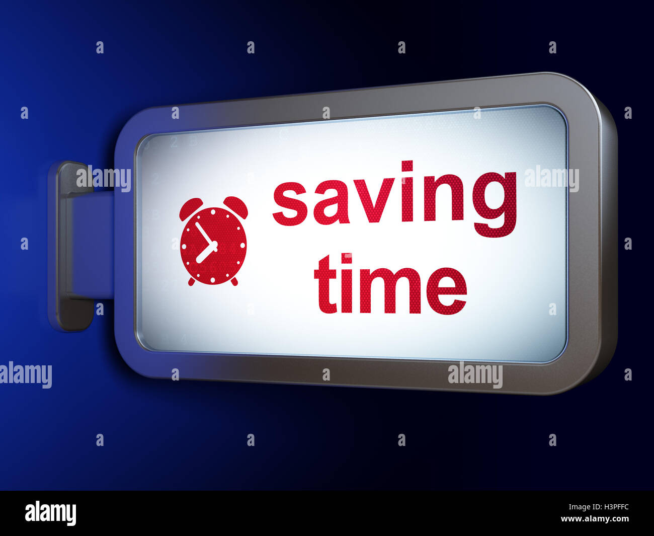 Timeline concept: Saving Time and Alarm Clock on billboard background ...