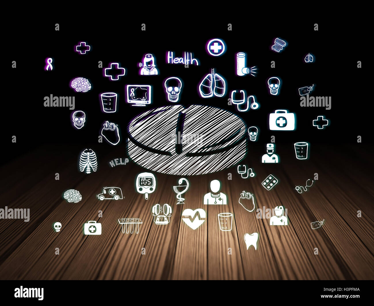 Healthcare concept: Pill in grunge dark room Stock Photo - Alamy
