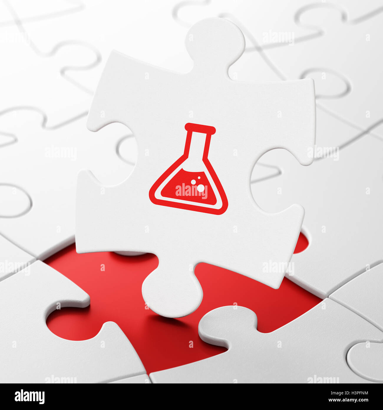 Science concept: Flask on puzzle background Stock Photo - Alamy