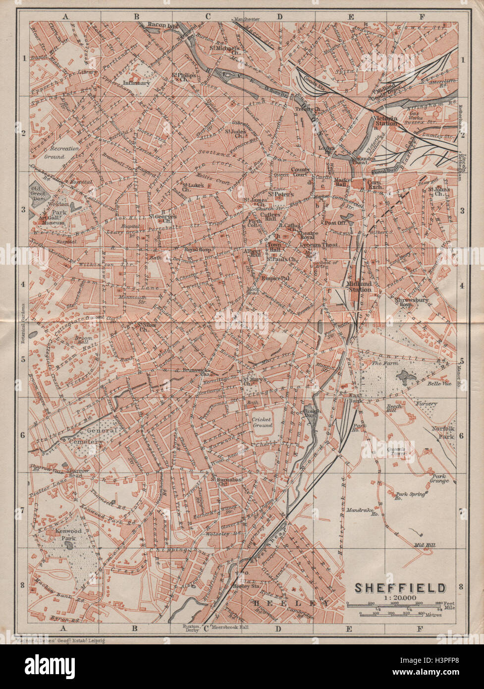 SHEFFIELD town city plan. Broomhall Nether Edge Sharrow. Yorkshire 1906 ...