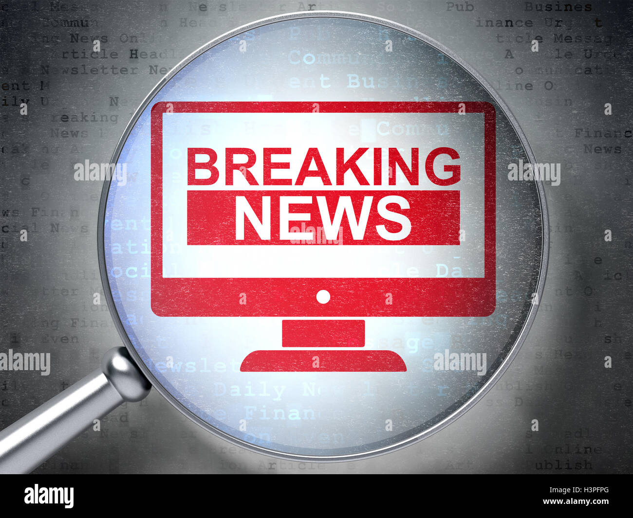 News concept: Breaking News On Screen with optical glass on digital ...