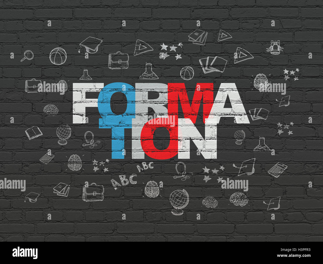 Learning concept: Formation on wall background Stock Photo - Alamy