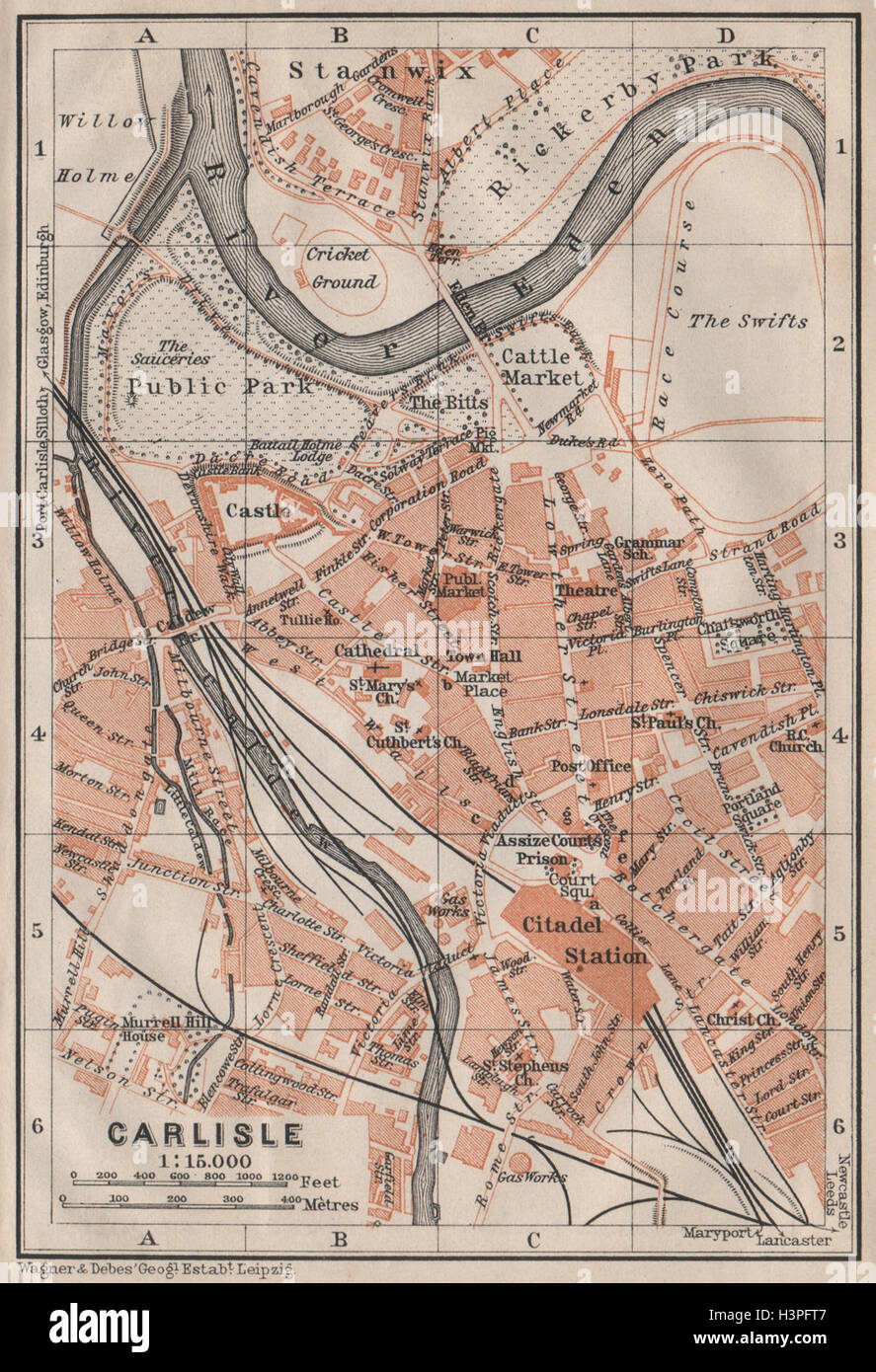 CARLISLE antique town city plan. Cumbria. BAEDEKER 1906 old map chart ...