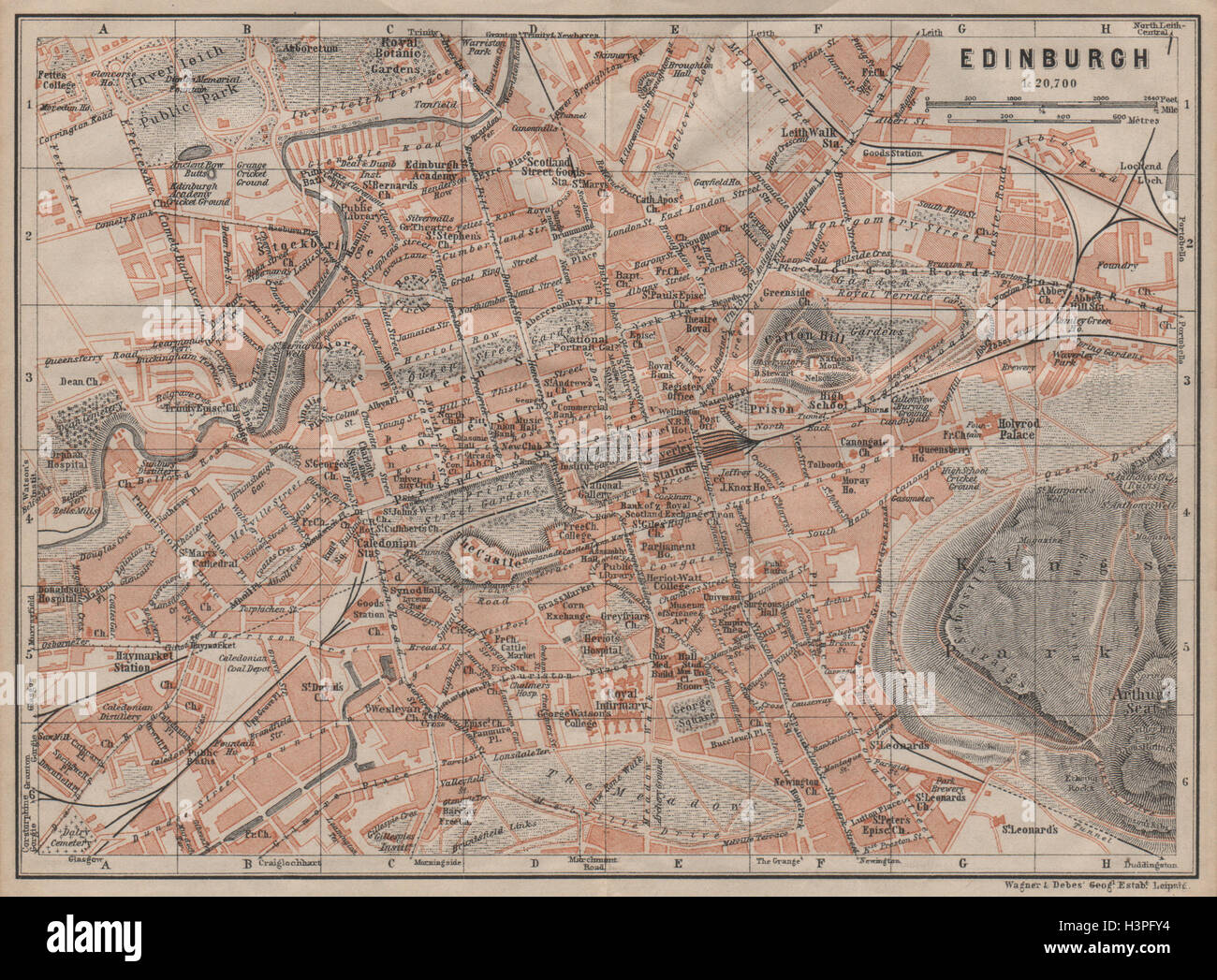 EDINBURGH antique town city centre plan. Scotland. BAEDEKER 1906 old ...