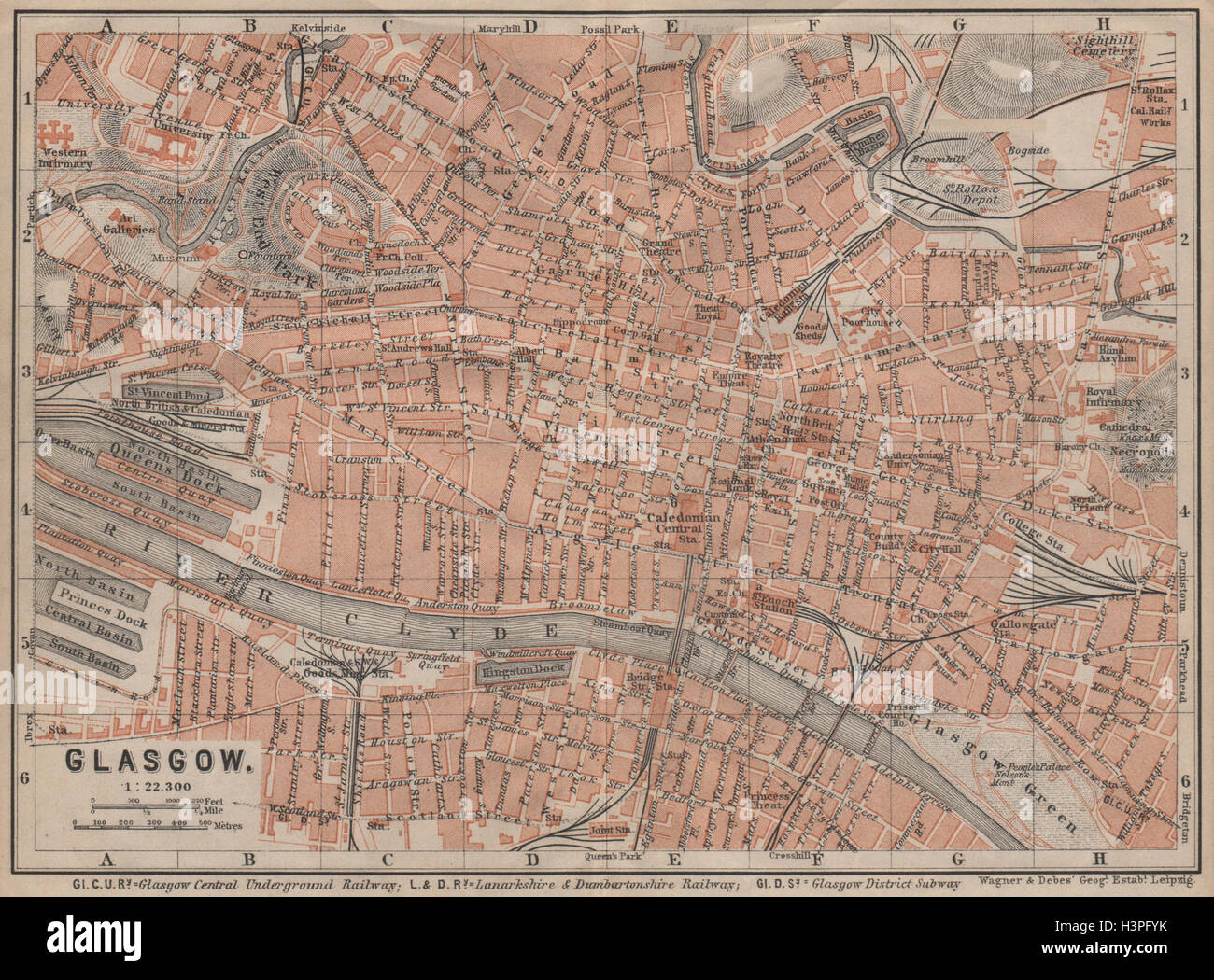 GLASGOW antique town city centre plan. Scotland. BAEDEKER 1906 old map ...