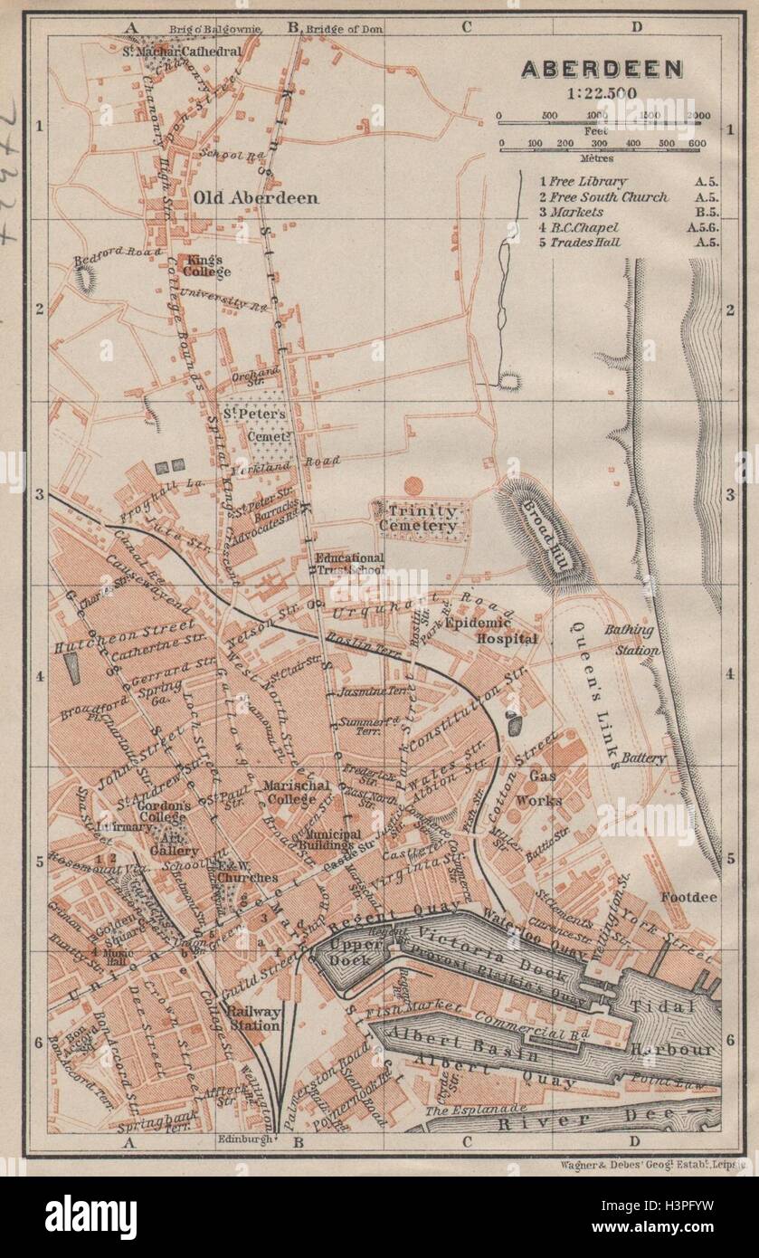 ABERDEEN antique town city plan. Docks. Scotland. BAEDEKER 1906 old map ...