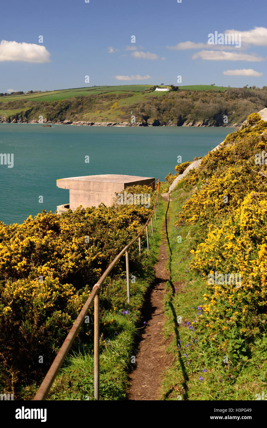 Cliffside path leading to a wartime gun emplacement overlooking the ...