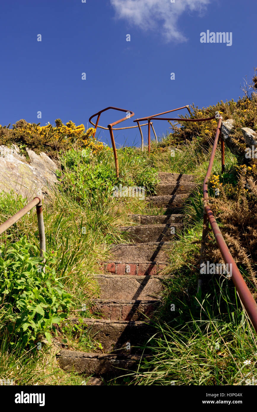 Crooked handrail on steps leading up the cliff-side at Froward Point ...