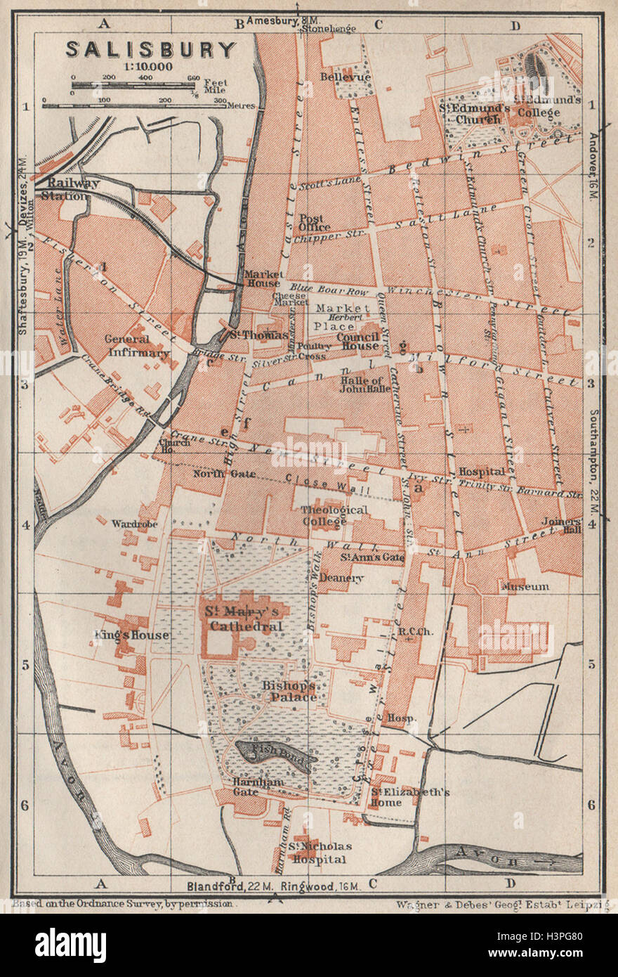 SALISBURY town city plan. St Mary's Cathedral. St Edmunds. Wiltshire ...