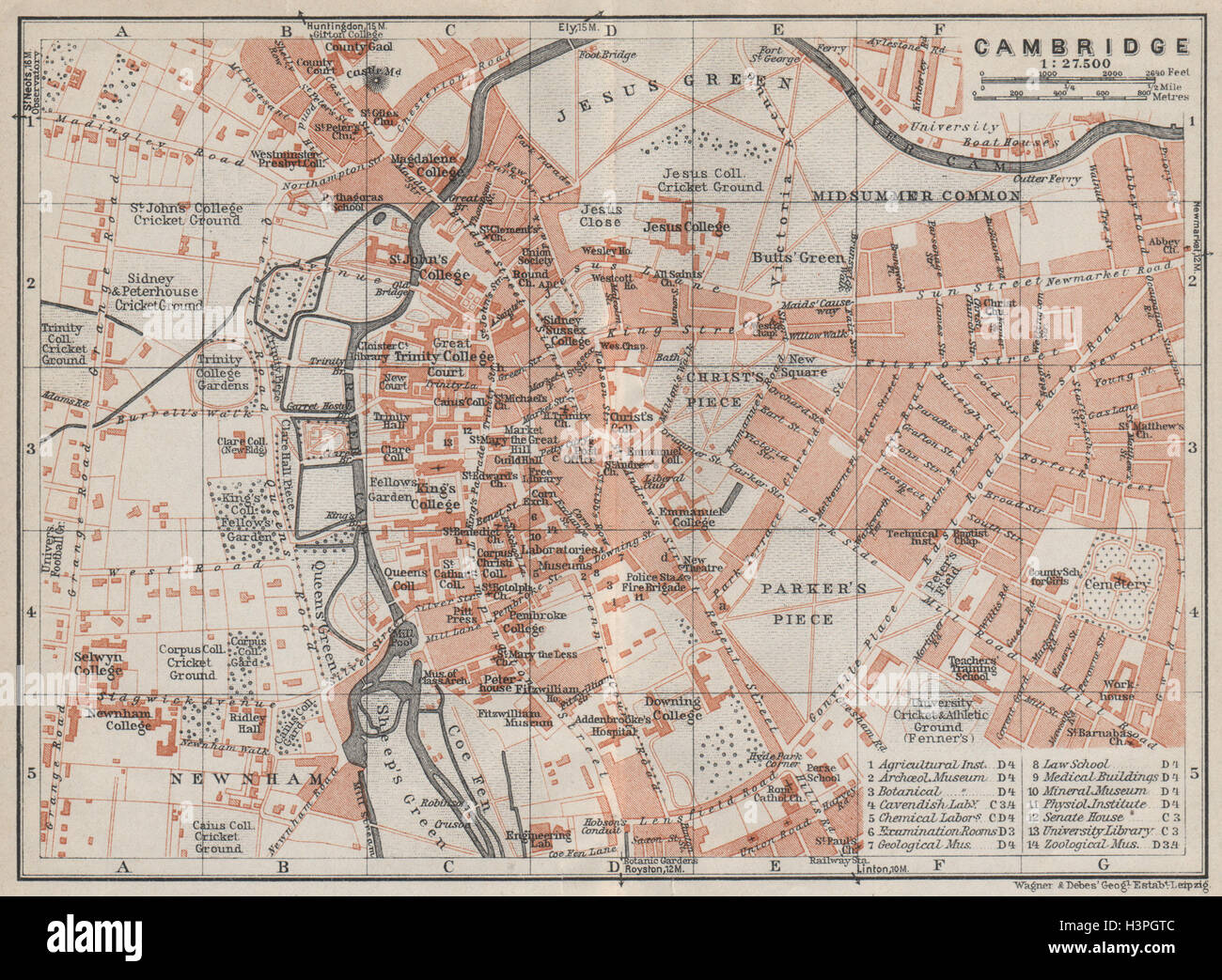 CAMBRIDGE antique town city plan. Colleges. Cambridgeshire. BAEDEKER ...