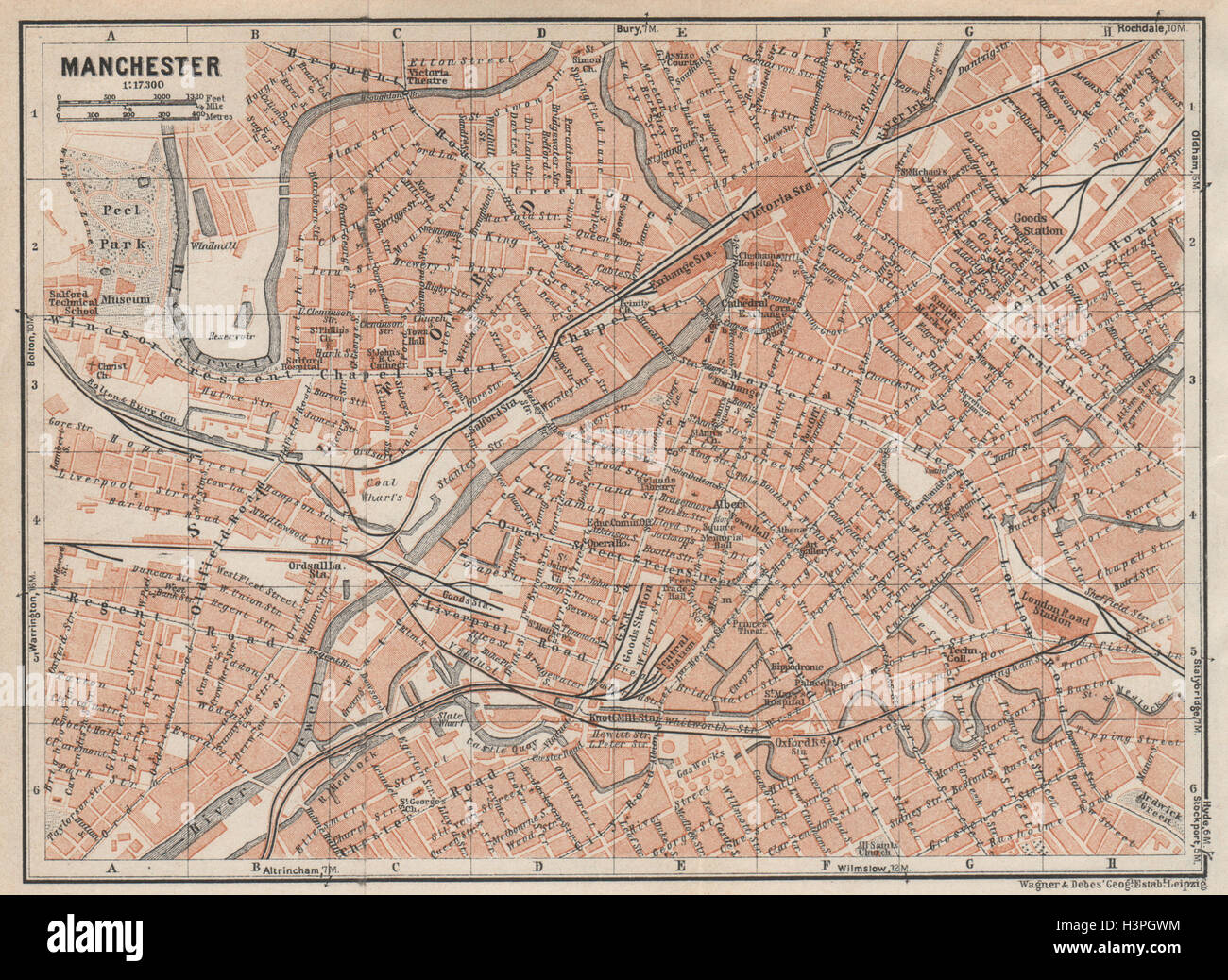 MANCHESTER town city plan. Salford Deansgate Northern Quarter Canal St ...
