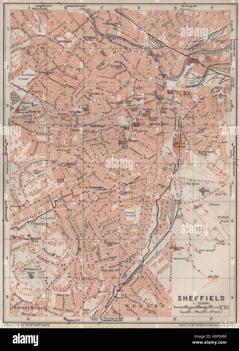 SHEFFIELD town city plan. Broomhall Nether Edge Sharrow. Yorkshire 1927 ...