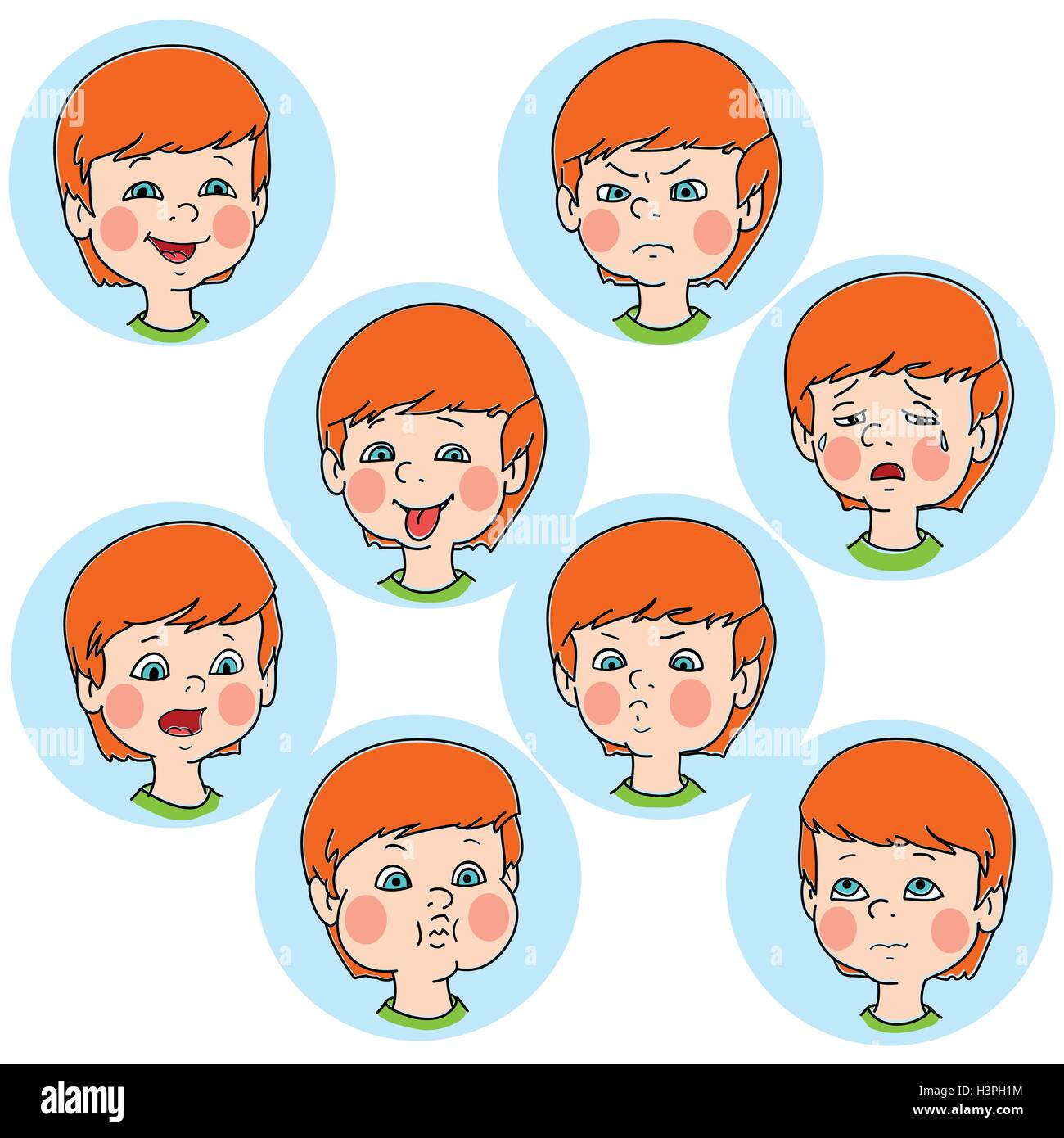 Child face emotion gestures, vector illustration, set collection. Boy ...