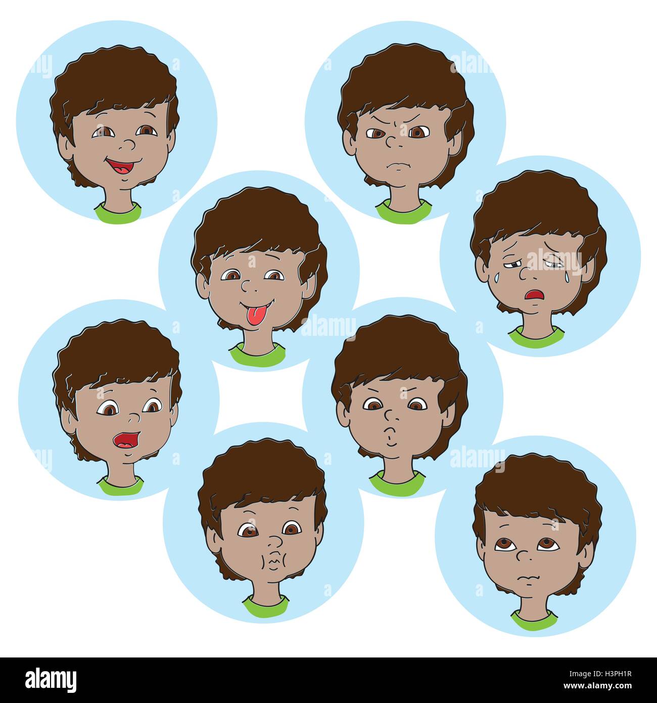 Child face emotion gestures, vector illustration, set collection. Boy ...
