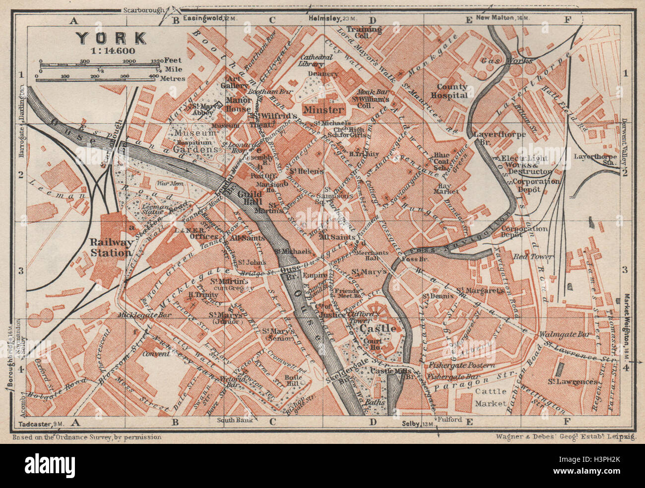 YORK antique town city centre plan. Yorkshire. BAEDEKER 1927 old map ...