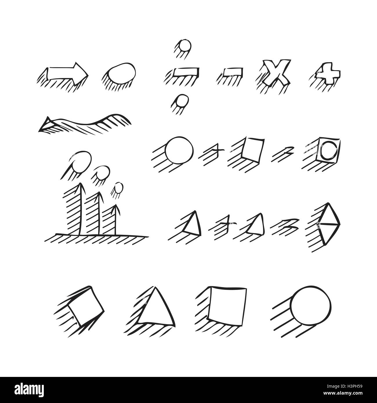 Thin hand drawn arrows, talk bubble, geometric shapes with shadow ...