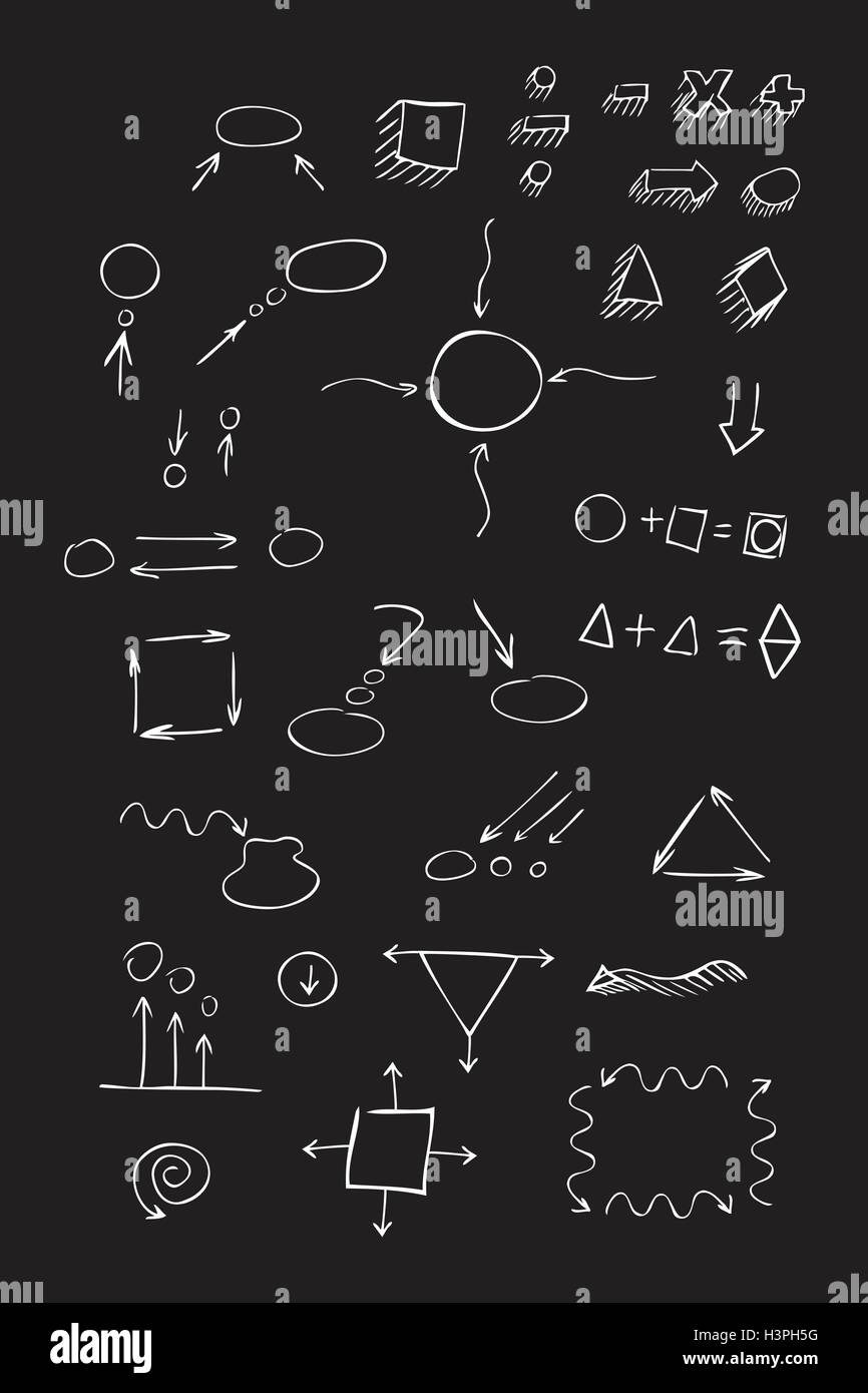 Thin hand drawn arrows, talk bubble, geometric shapes with shadow ...