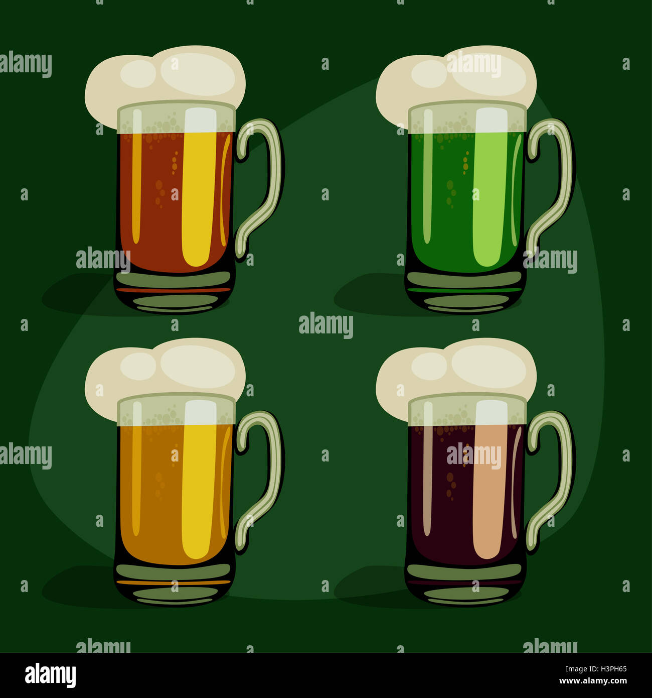 cartoon beer green set. sorts of beer. vector illustration Stock Photo ...