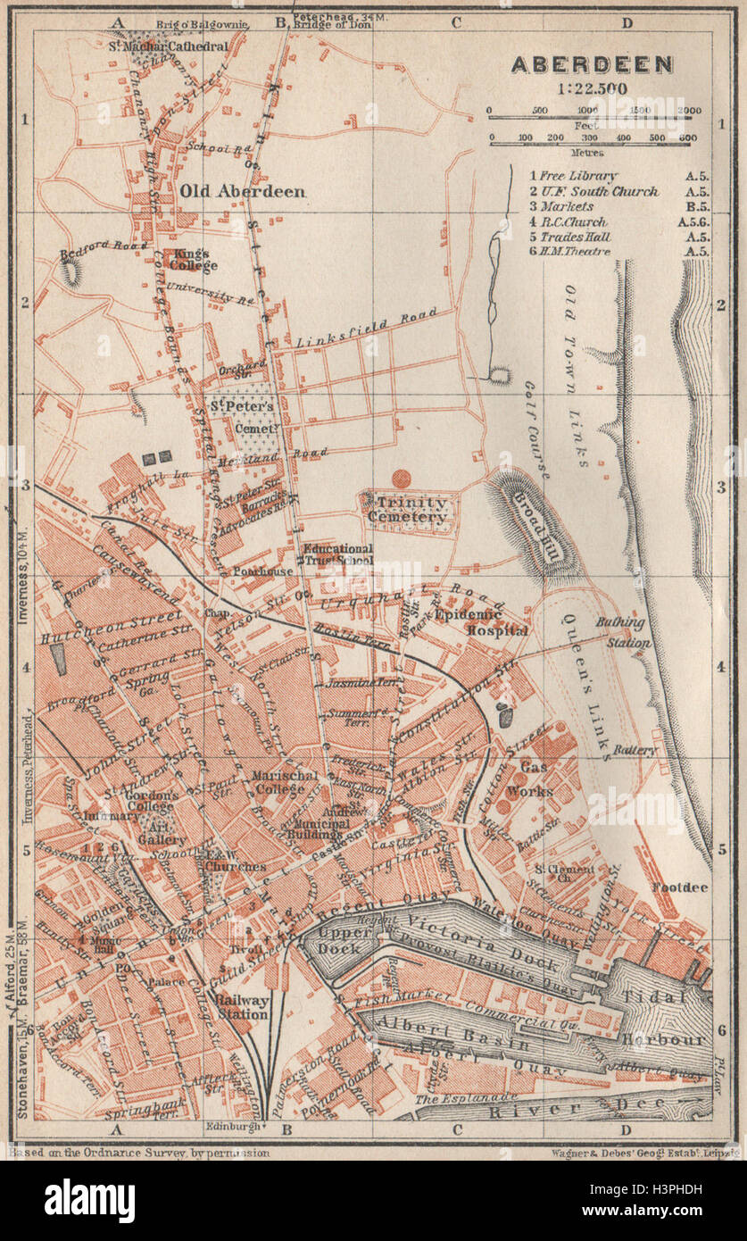 ABERDEEN antique town city plan. Docks. Scotland. BAEDEKER 1927 old map ...
