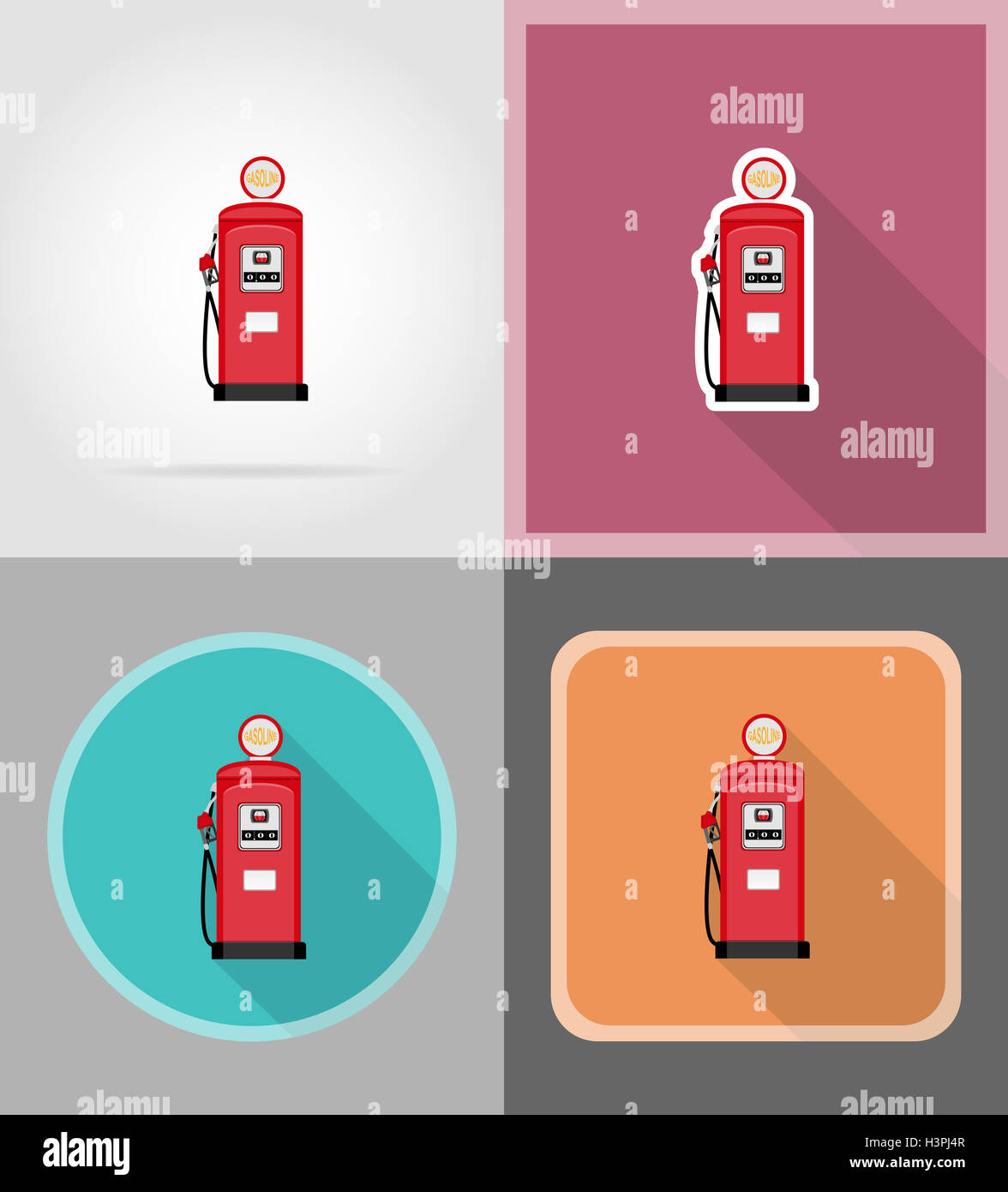 red gasoline filling flat icons illustration Stock Photo - Alamy