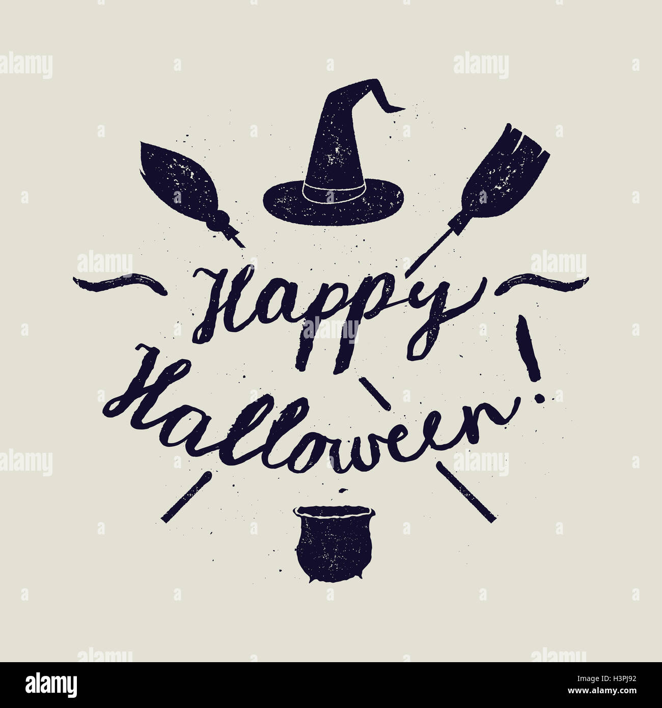 halloween broom calligraphy. witch vector lettering Stock Photo - Alamy