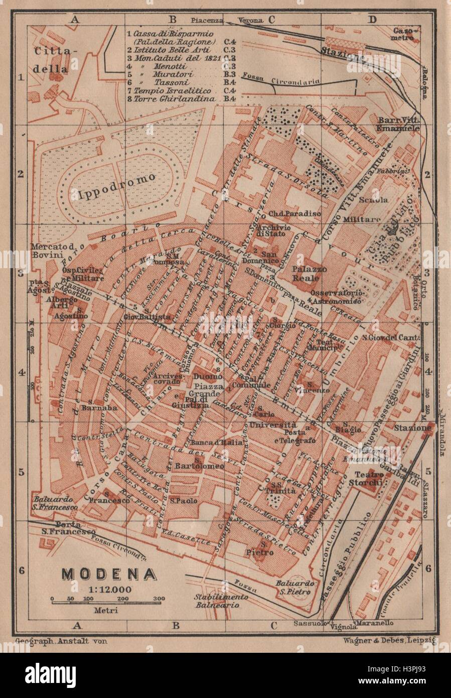 MODENA antique town city plan piano urbanistico. Italy mappa. BAEDEKER ...