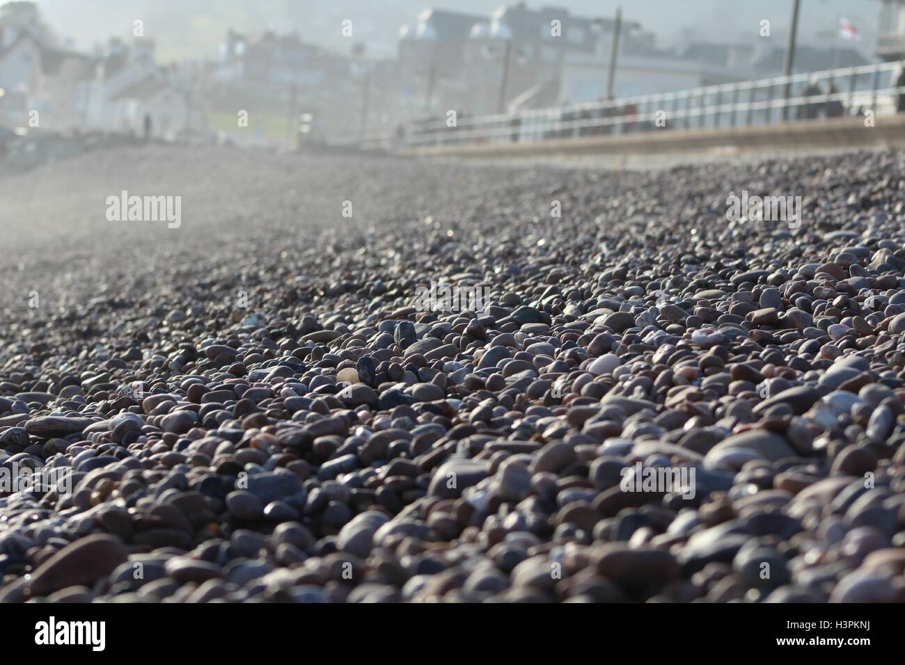 Pebbles at Sidmouth beach front in Devon. Seafront, holidays, summer ...