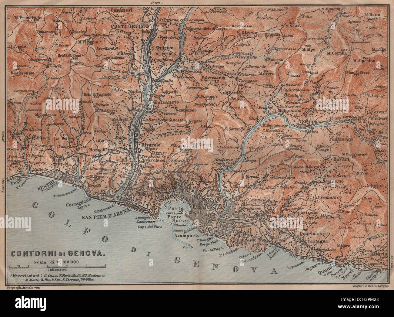 GENOVA GENOA environs. Sestri Ponente Nervi Pontedecimo. Italy mappa ...