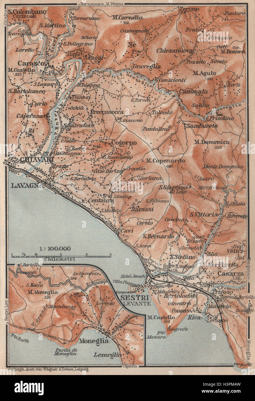 LAVAGNA, CHIAVARI & SESTRI-LEVANTE environs. Moneglia Liguria. BAEDEKER ...